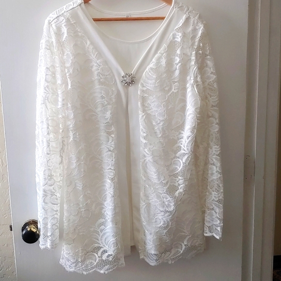 unknown | Jackets & Coats | Beautiful Off White Shell And Lace Long ...